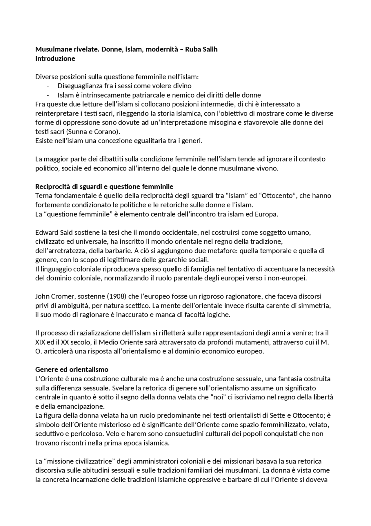 Ruba Salih - Musulmane rivelate - Docsity