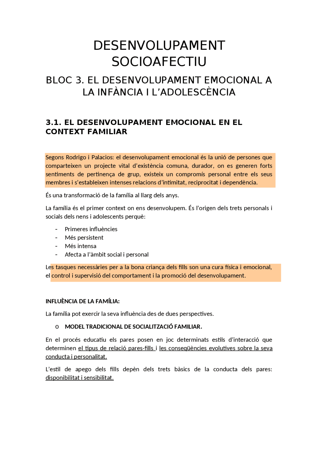 Apunts Desenvolupament Socioafectiu Docsity