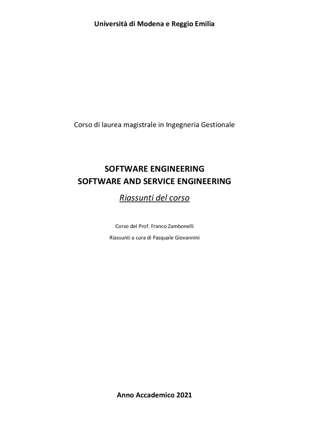 Riassunti Completi Software Engineering Zambonelli Unimore Docsity