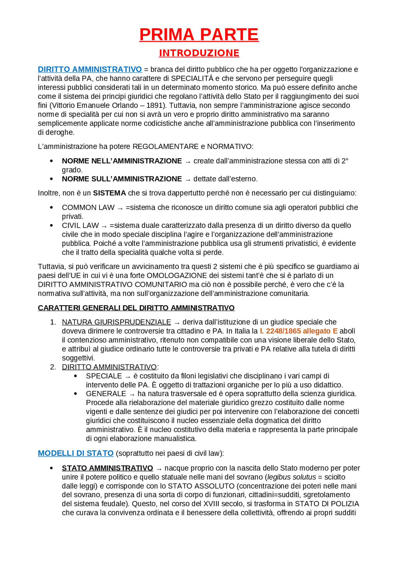 Riassunto di diritto amministrativo per prima prova in itinere (Clarich) - Docsity