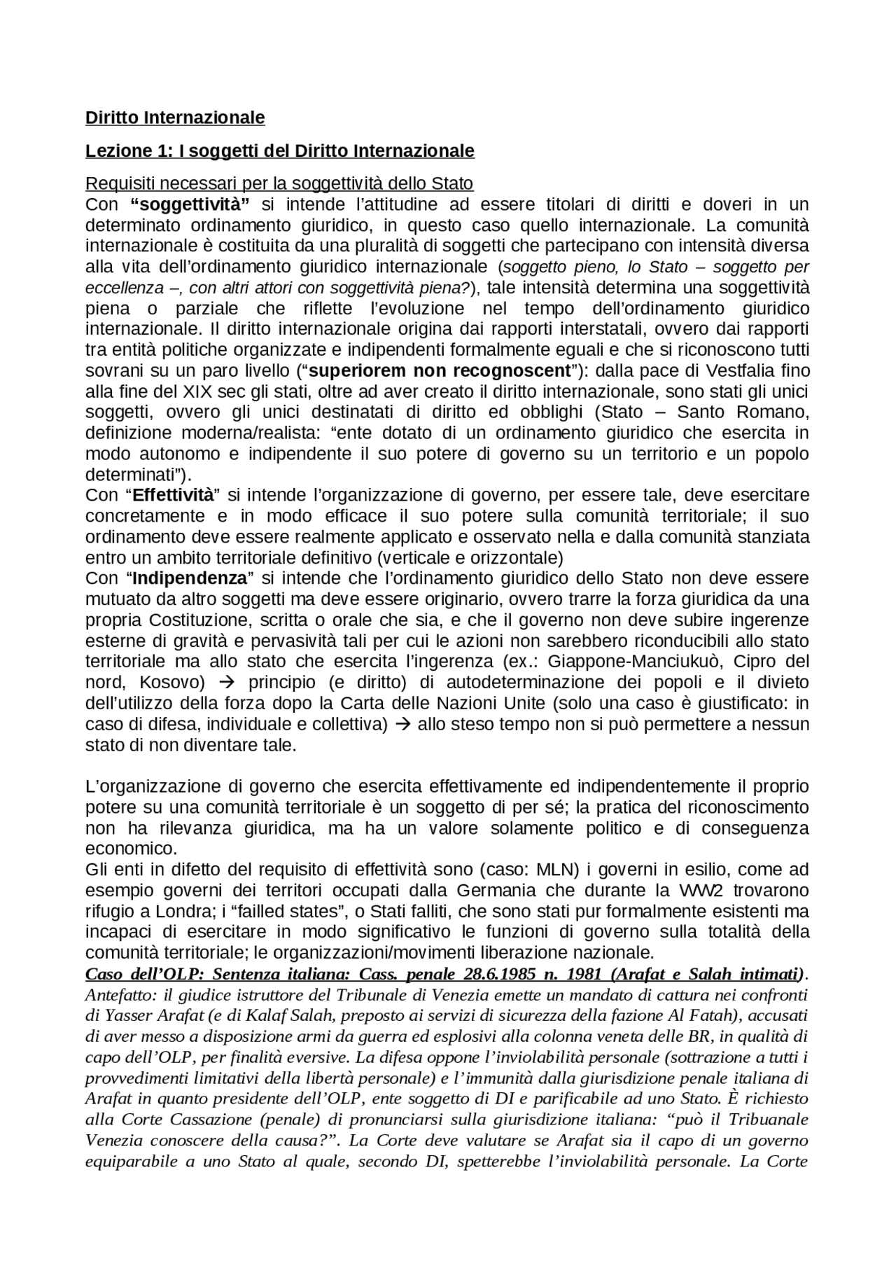 Diritto Internazionale Docsity