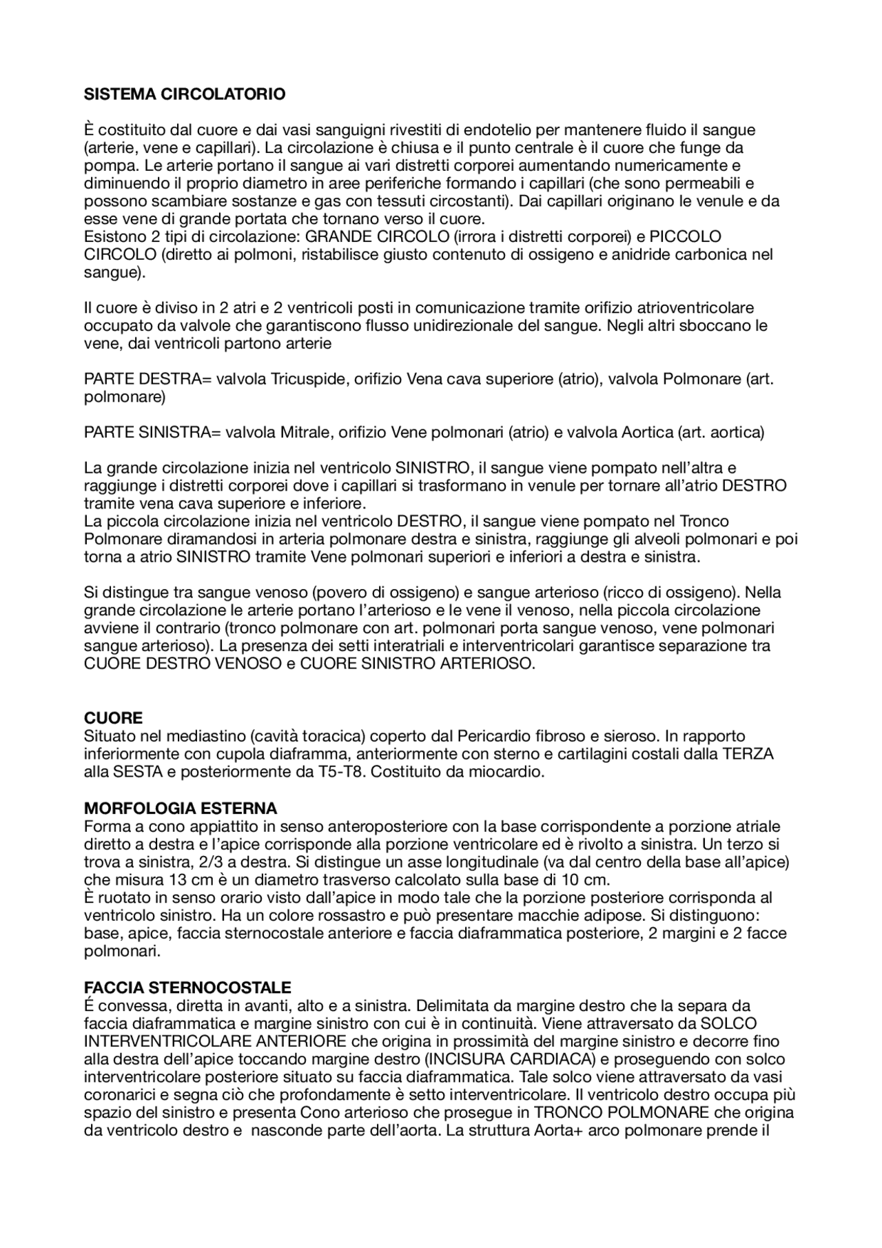 Anatomia I Riassunti Sistema Circolatorio Anastasi Docsity