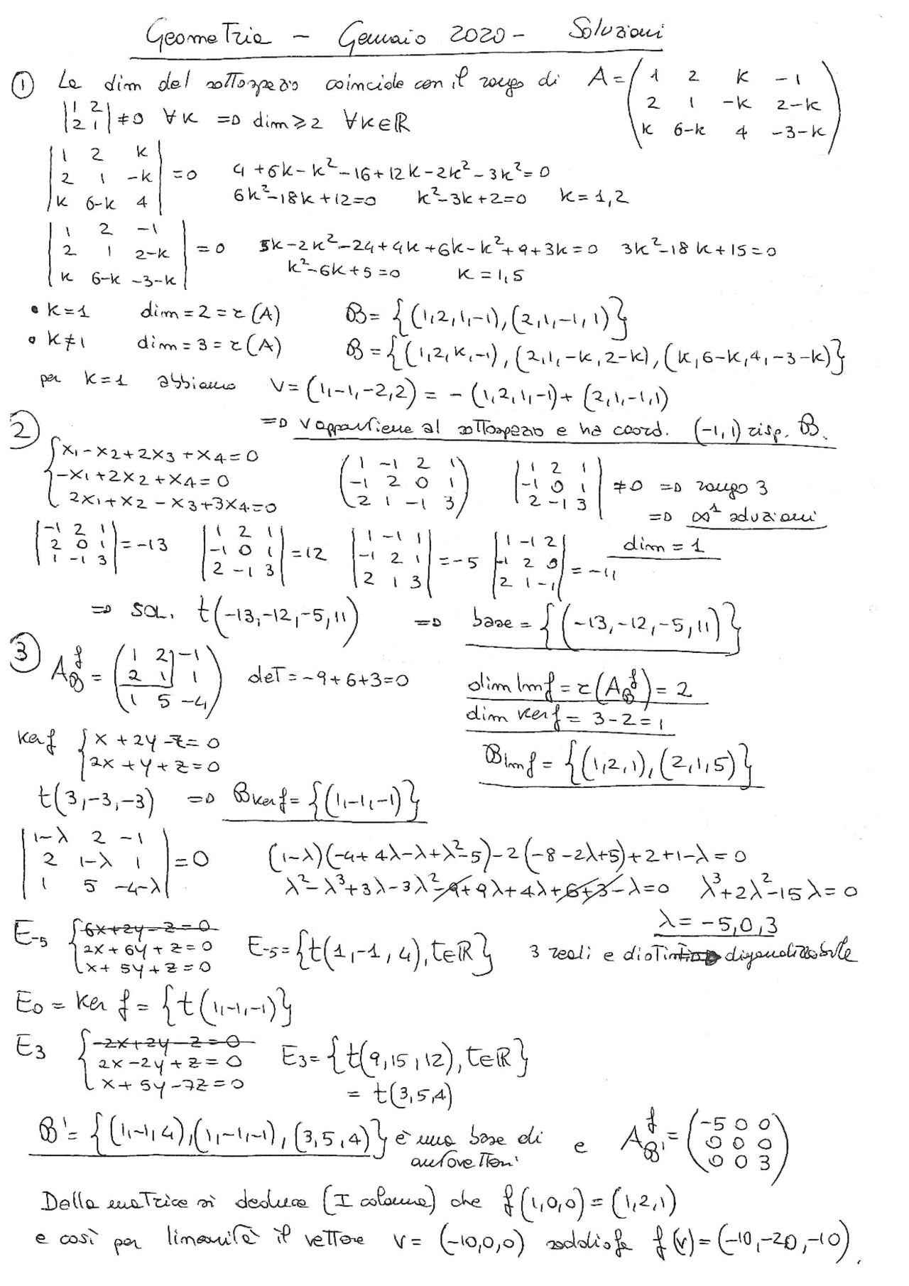 Esame Di Geometria Gennaio 2020 Docsity