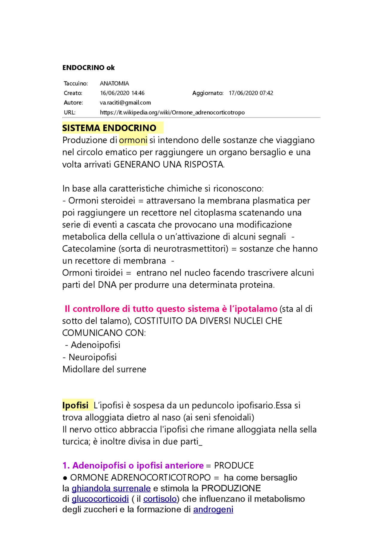 Sistema Endocrino Anatomia Umana Docsity