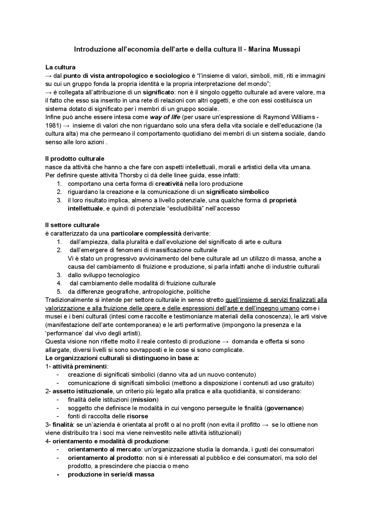 Economia per l'arte e la cultura - secondo modulo - Docsity