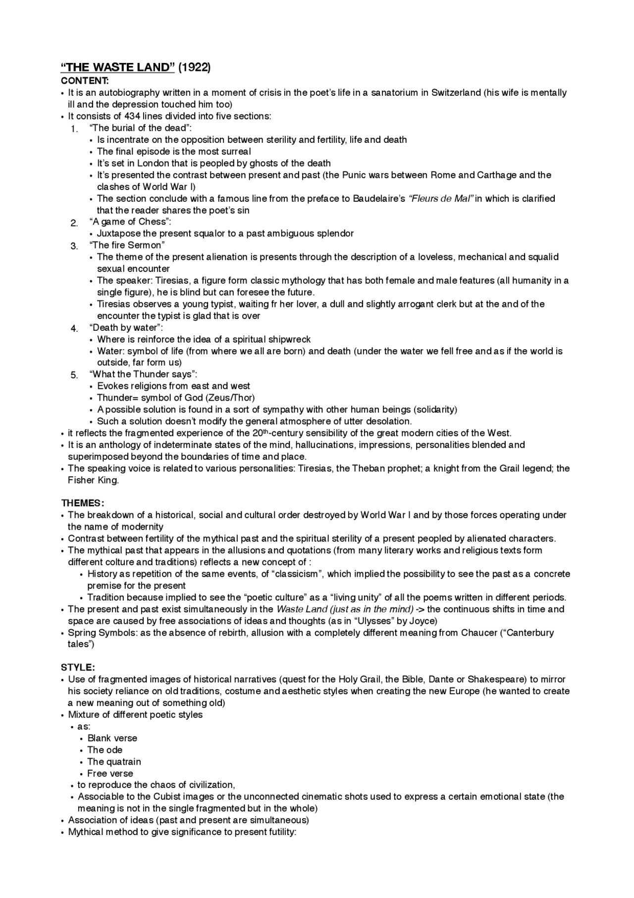 Analisi in inglese della poesia "The Waste Land" di T.S. Eliot - Docsity