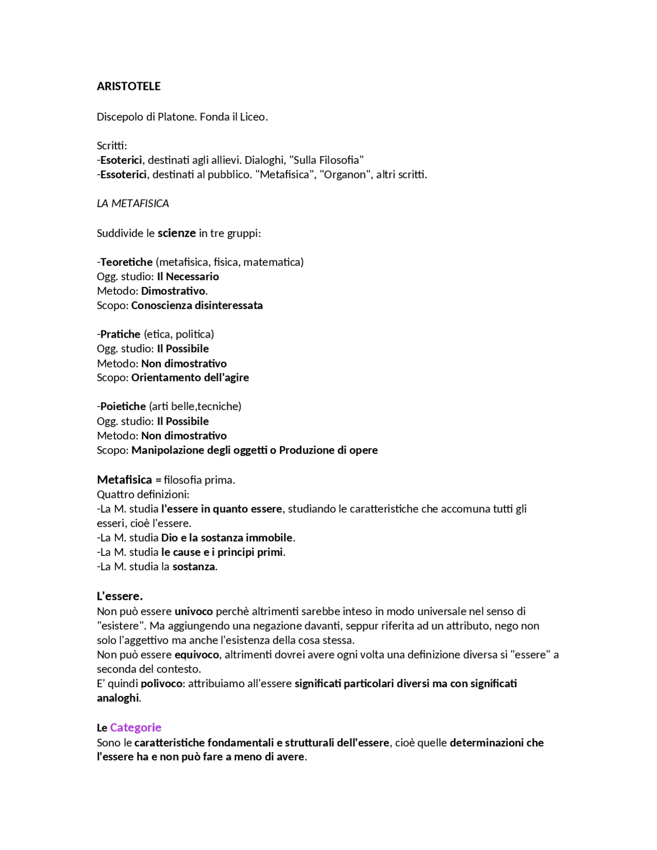 Filosofia Di Aristotele Docsity