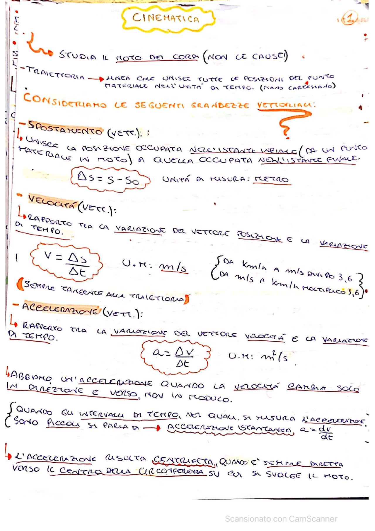 Schemi Fisica Cinematica Docsity