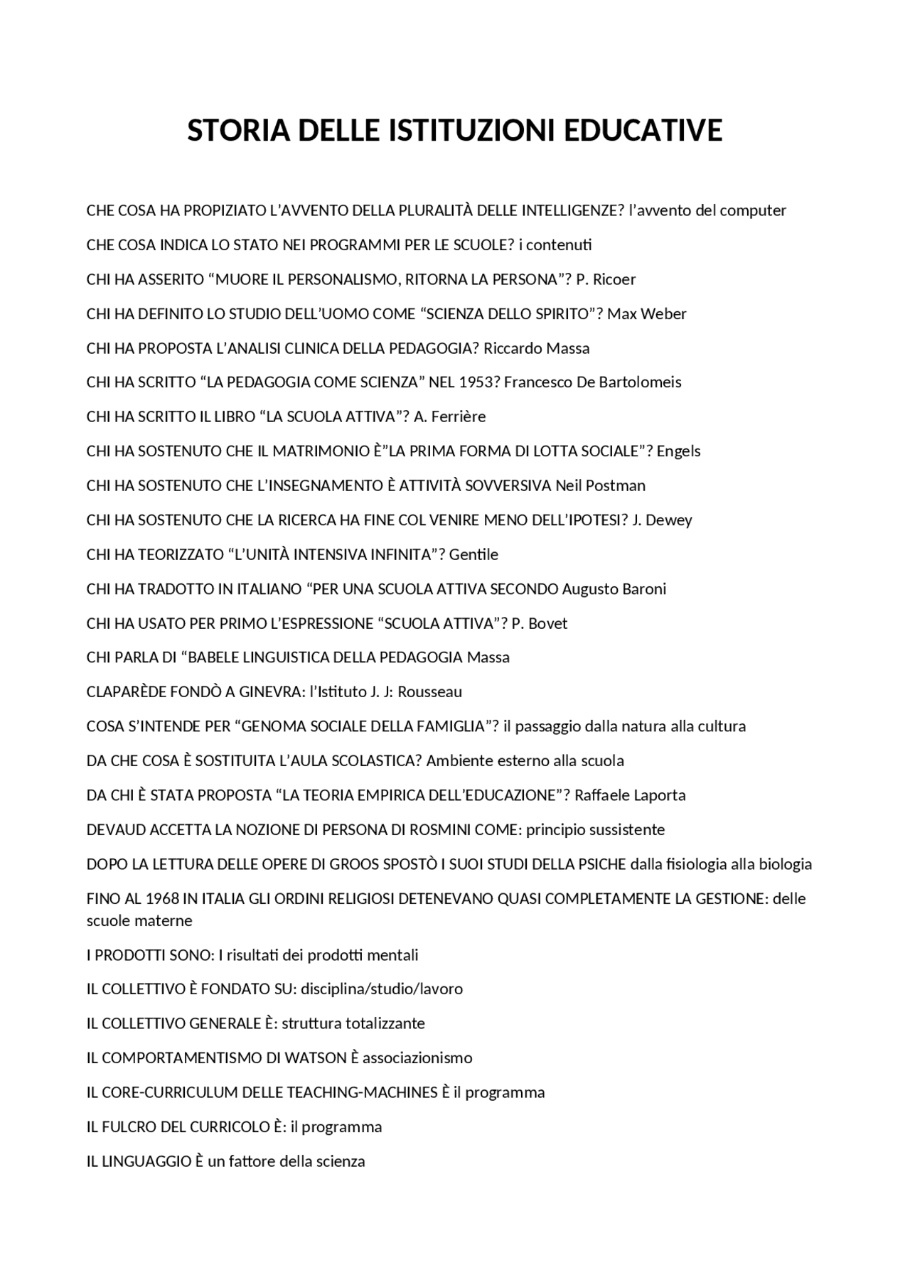 Storia Delle Istituzioni Educative Docsity