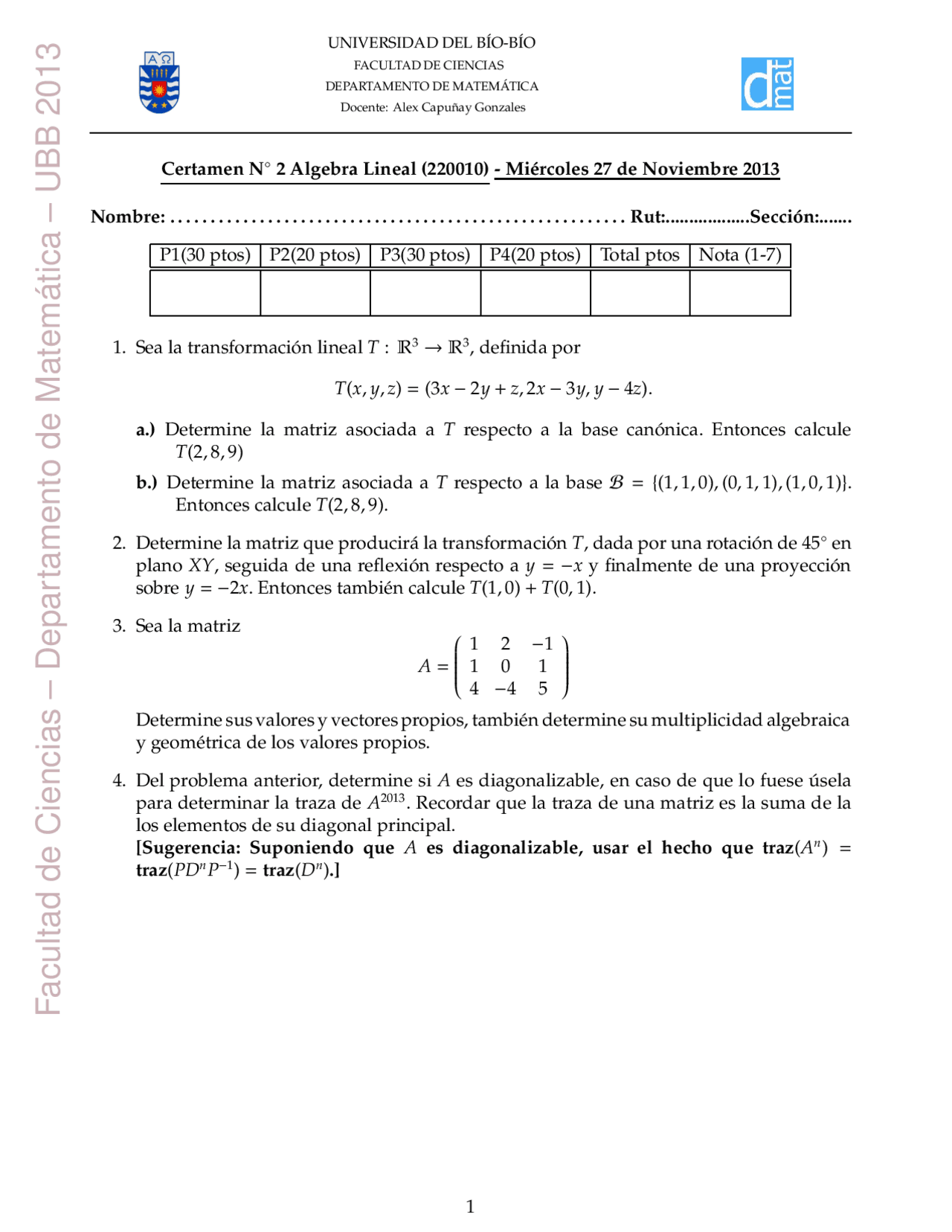 Algebra Lineal Pautas Exámenes De Álgebra Lineal Docsity