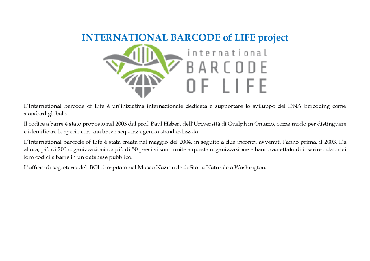 Mini Ricerca sul International Barcode of Life - Docsity