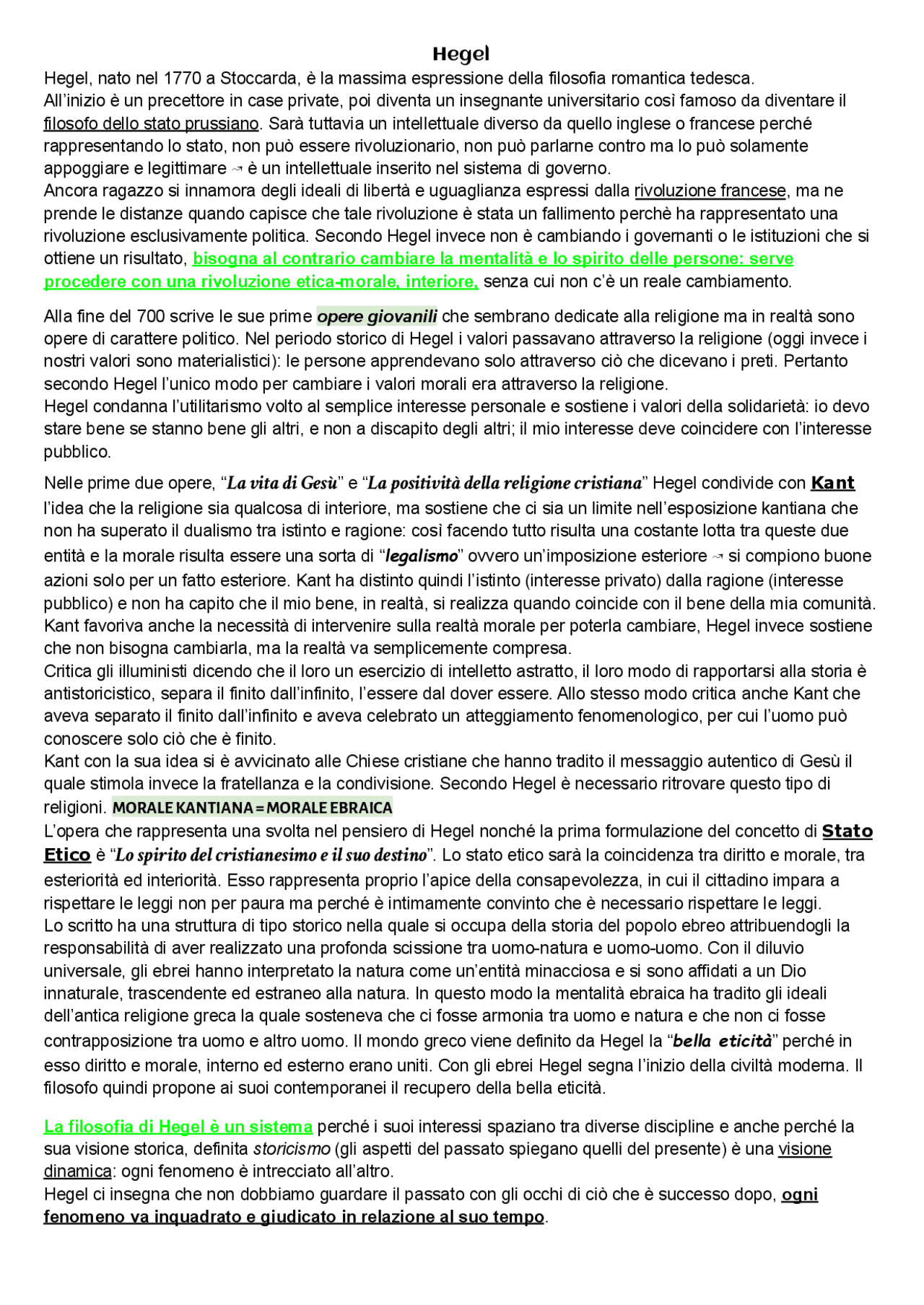 La Filosofia Di Hegel Docsity