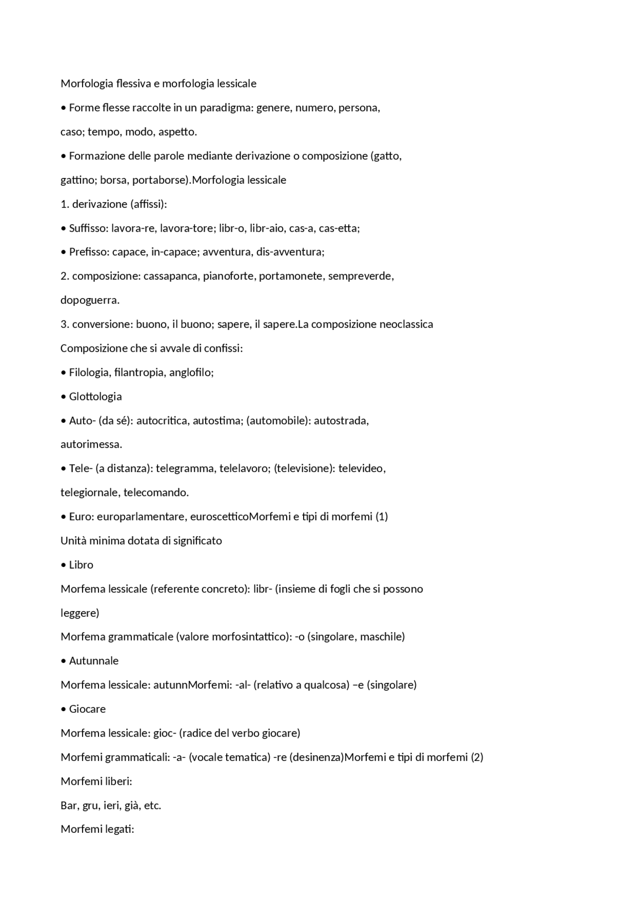 Morfologia L Lessicale E Flessiva Docsity