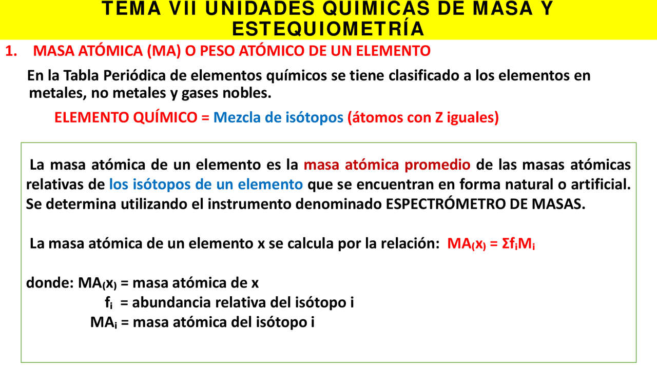 UNIDADES QUIMICAS DE MASA Y ESTEQUIOMETRIA - Docsity