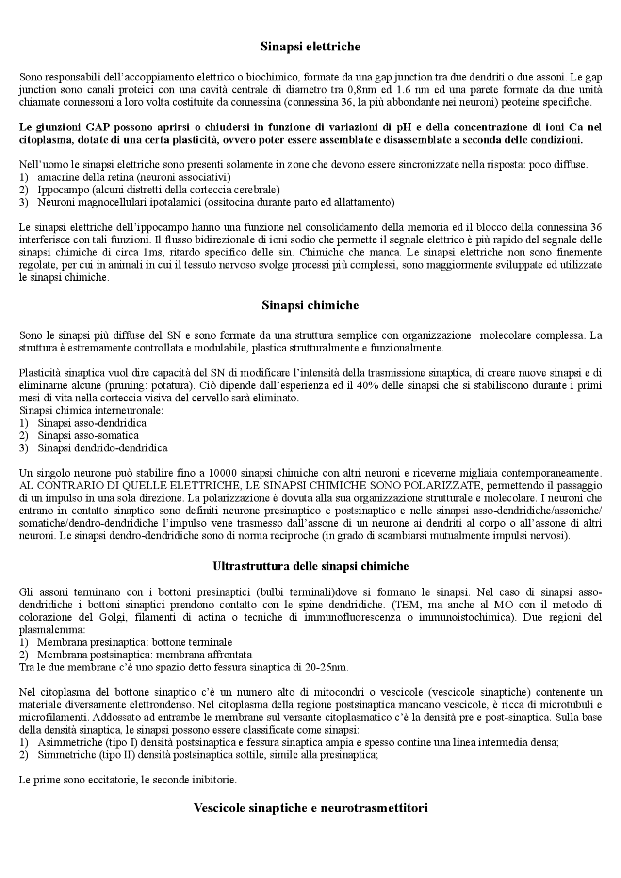 Sinapsi E Neurotrasmettitori Sn Docsity