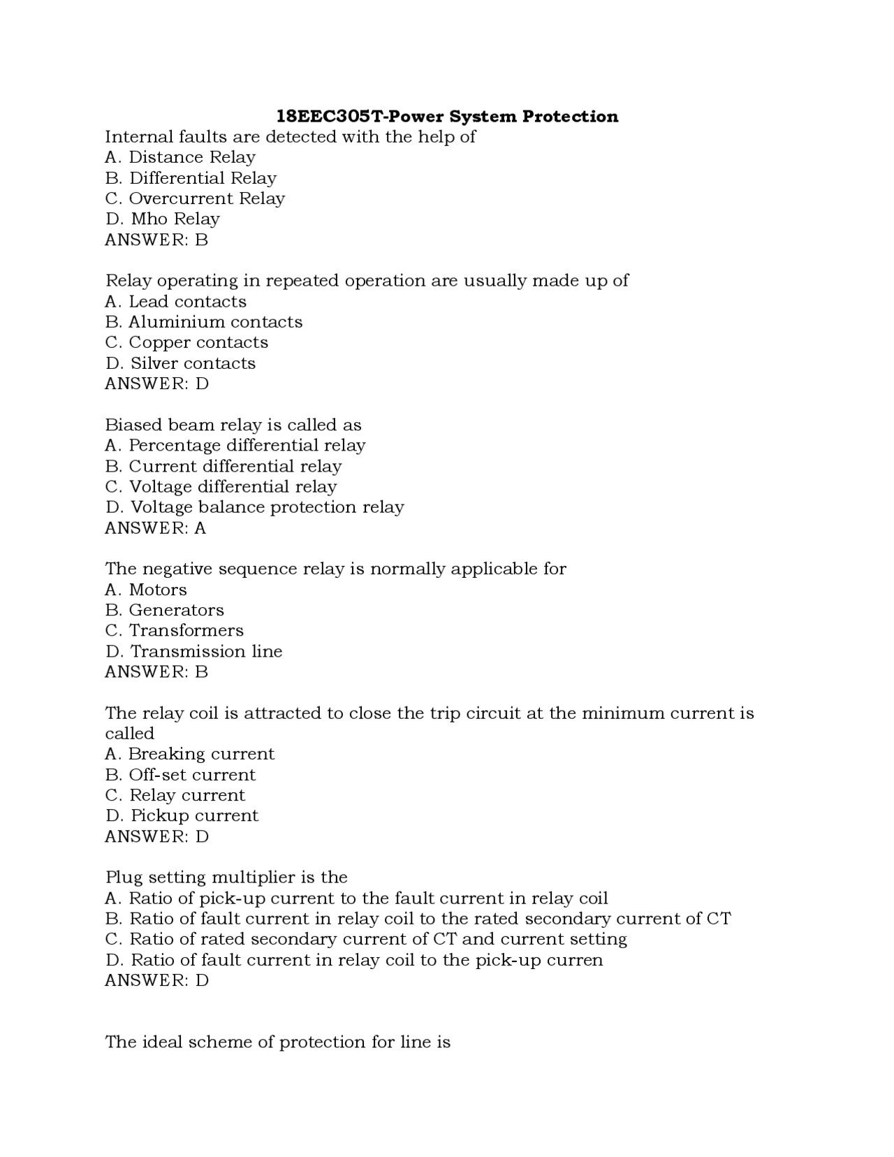 Power System Protection Cheat Sheet Power Electronics Docsity