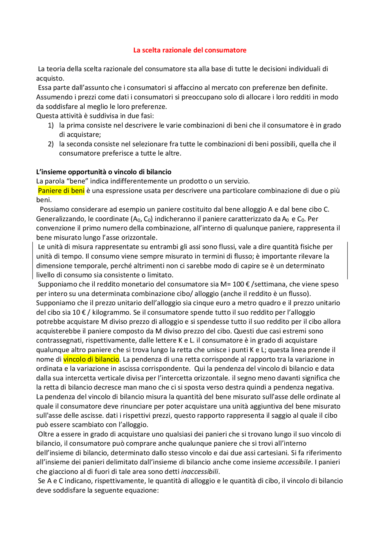 Teoria Del Consumatore Docsity
