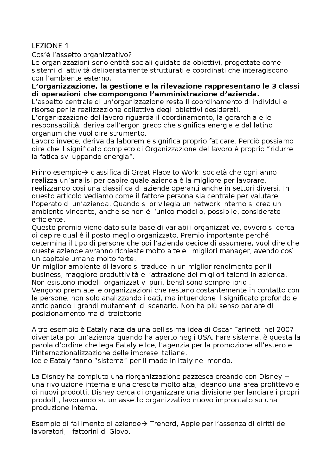 Organizzazione primo modulo - Docsity