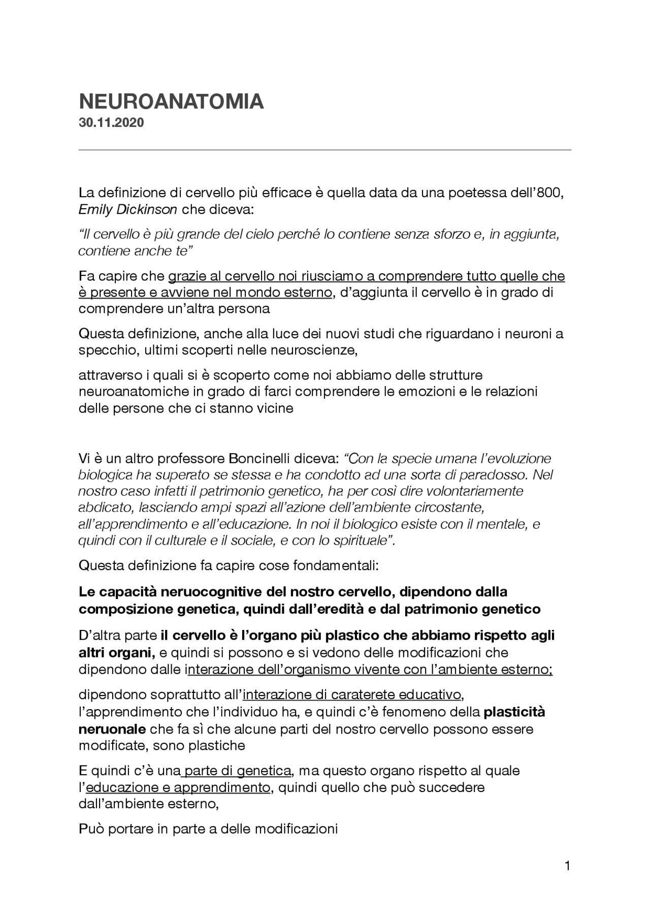 Appunti Di Neuroanatomia Fondamenti Neurobiologici E Genetici Docsity