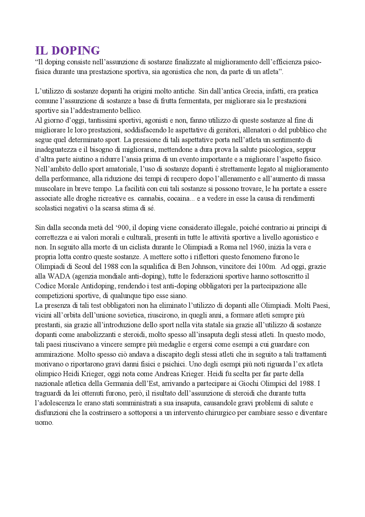 Il doping - appunti - Docsity