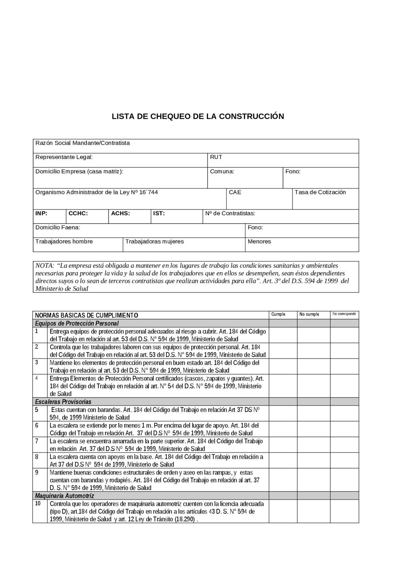 Check List Contruccion Resúmenes De Construcción Docsity