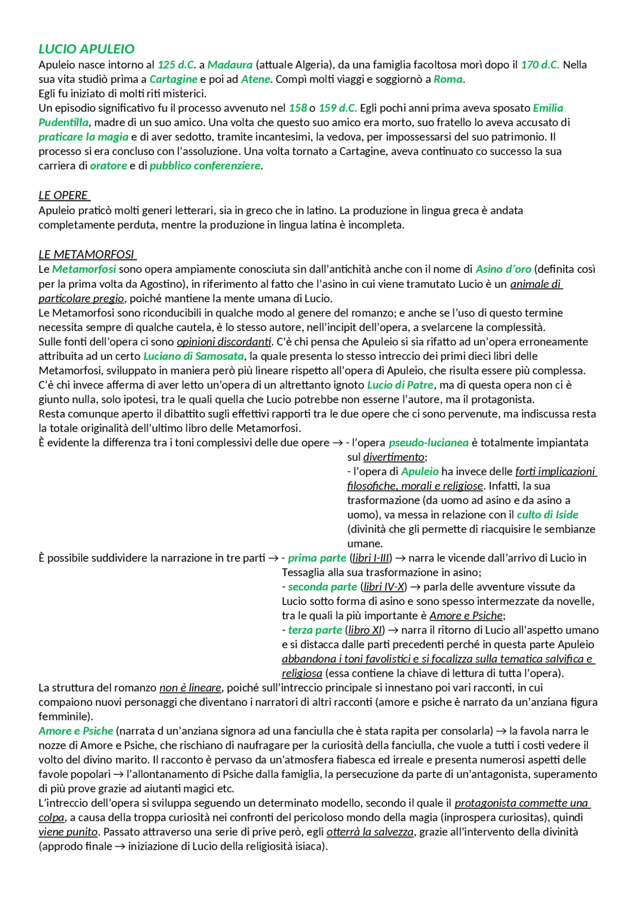 LUCIO APULEIO - LETTERATURA LATINA - Docsity