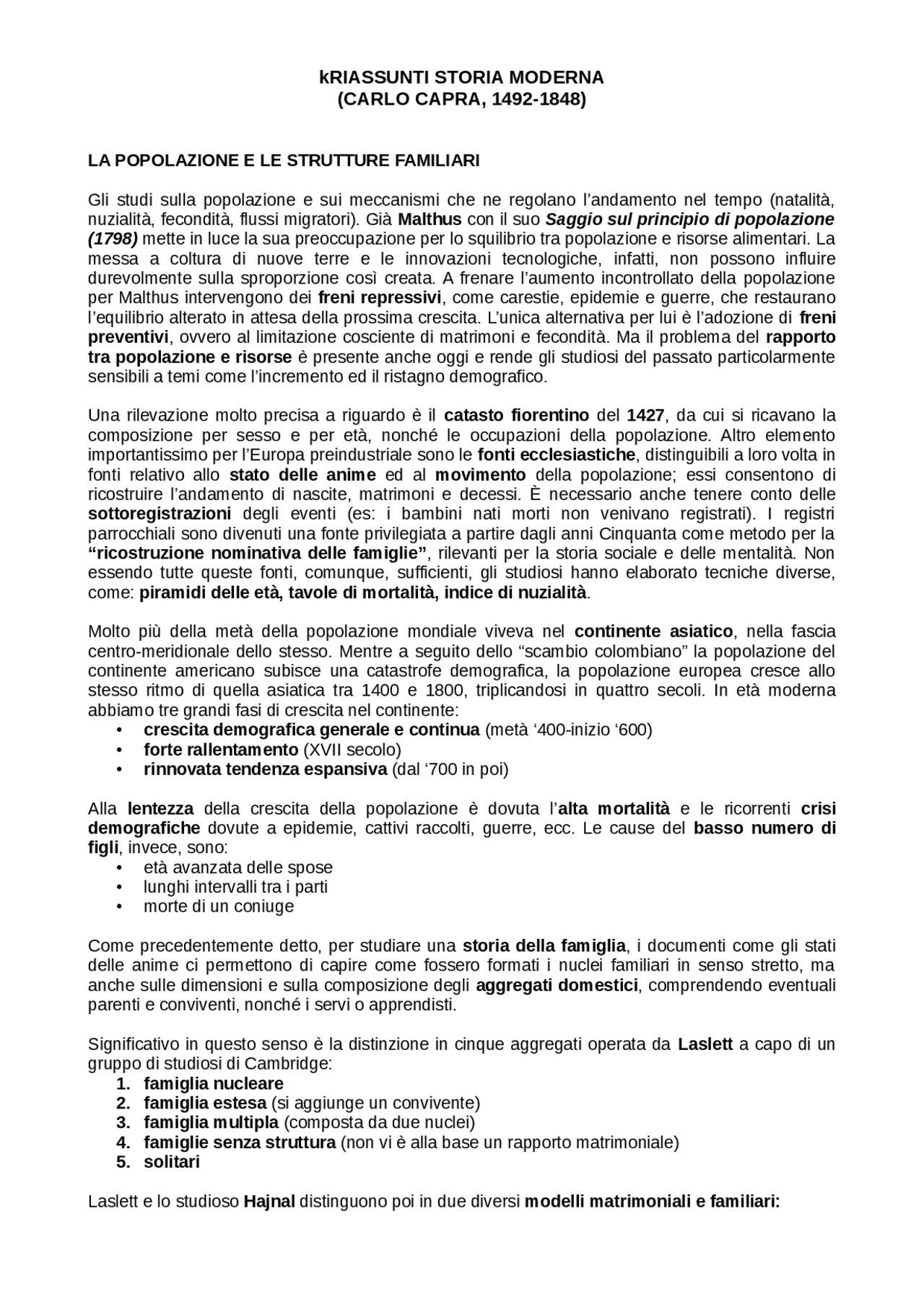 Riassunto Storia moderna (1492-1848) CARLO CAPRA - Docsity