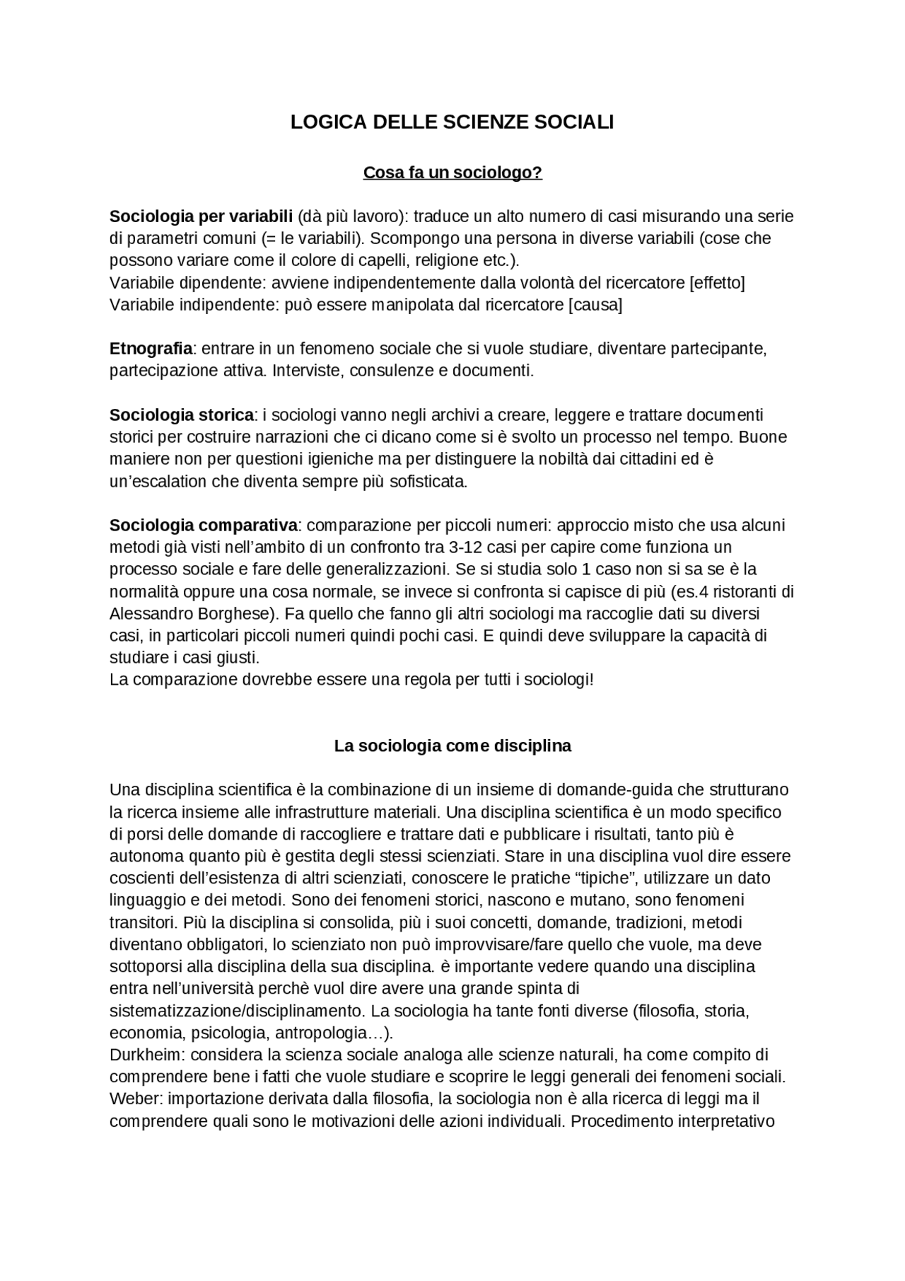 Logica Delle Scienze Sociali Appunti Di Scienze Sociali Docsity