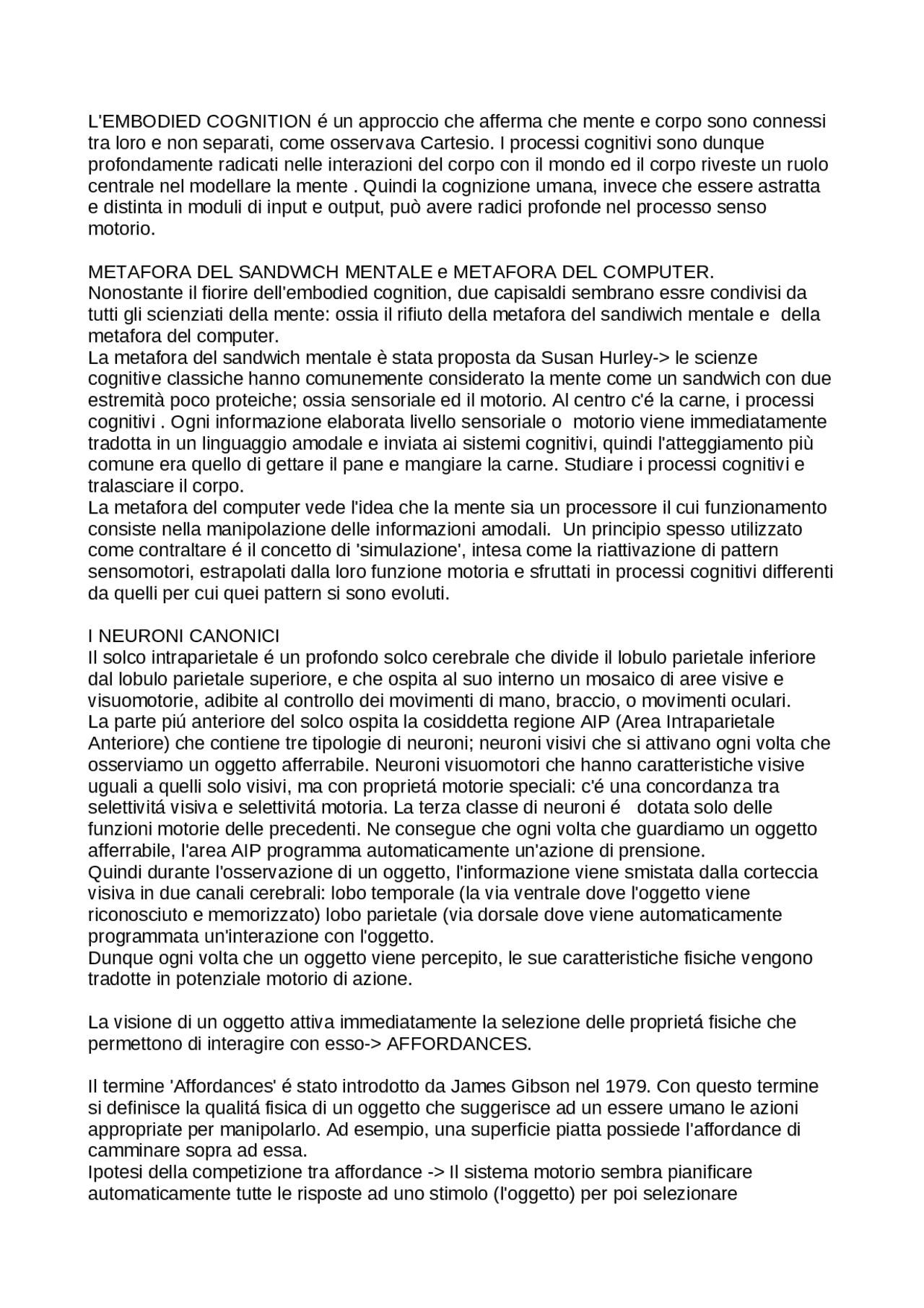 Appunti Cervello In Azione Docsity