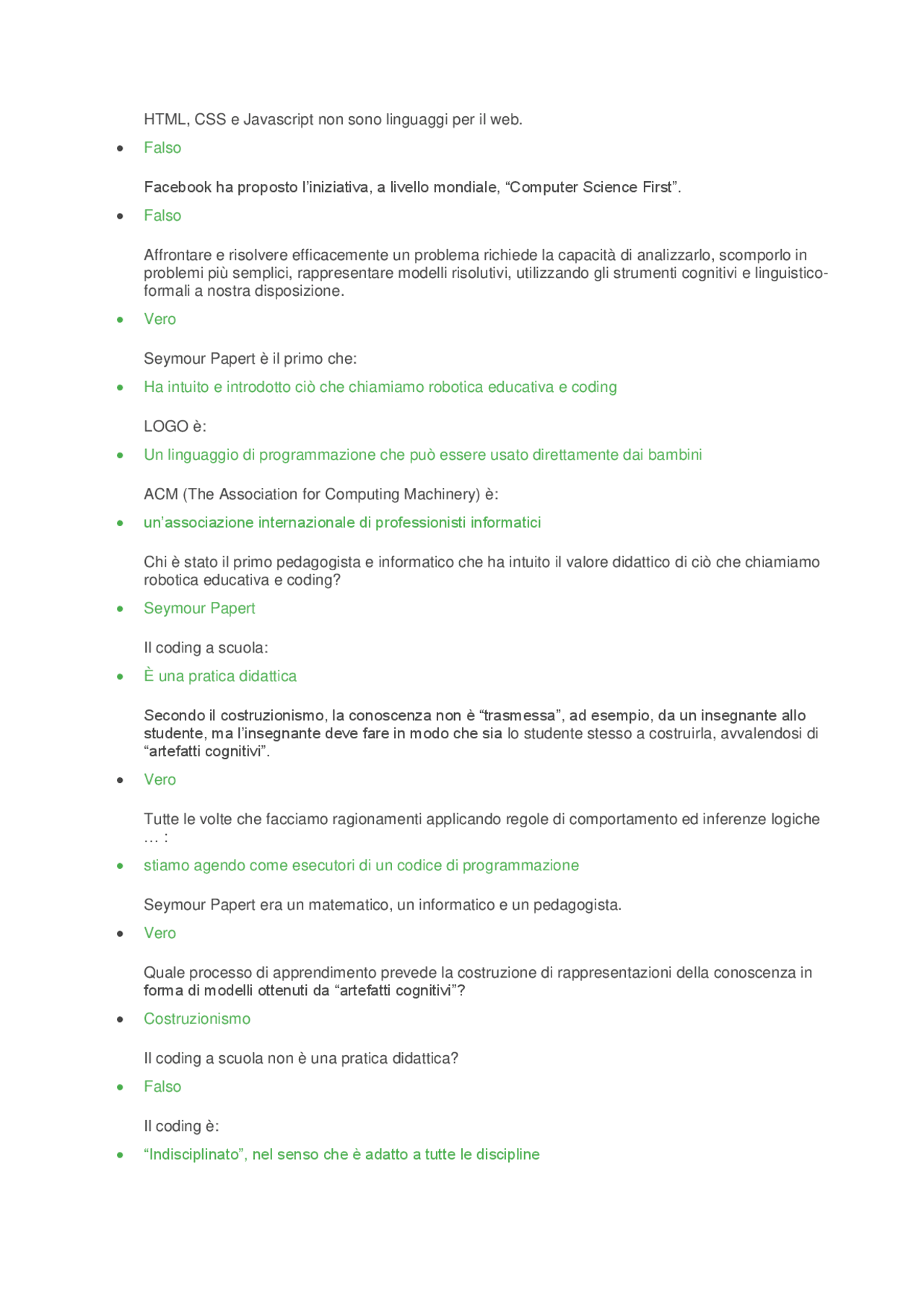 Eipass Coding Secondaria Modulo 1 | Prove d'esame di Elementi di Informatica | Docsity