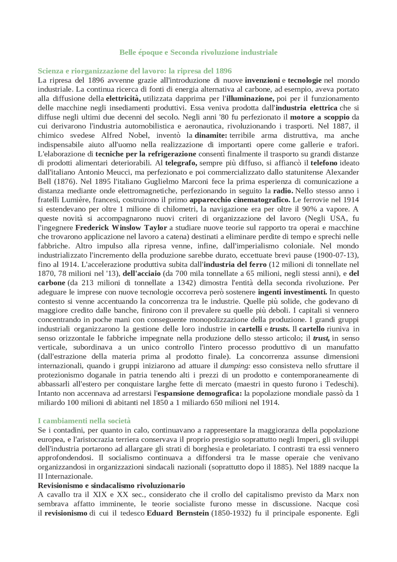 Belle époque e Seconda rivoluzione industriale - Docsity
