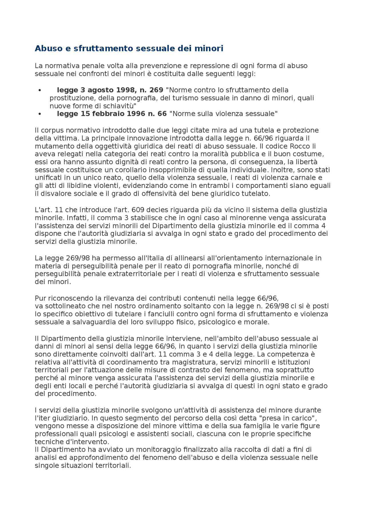 Abuso Sessuale Su Minore Docsity