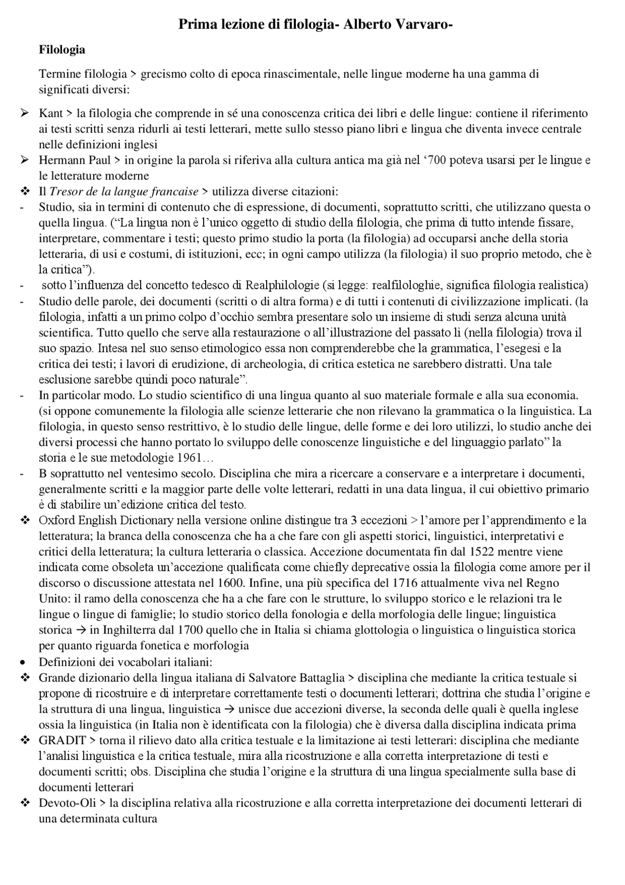 Prima Lezione Di Filologia Alberto Varvaro Docsity