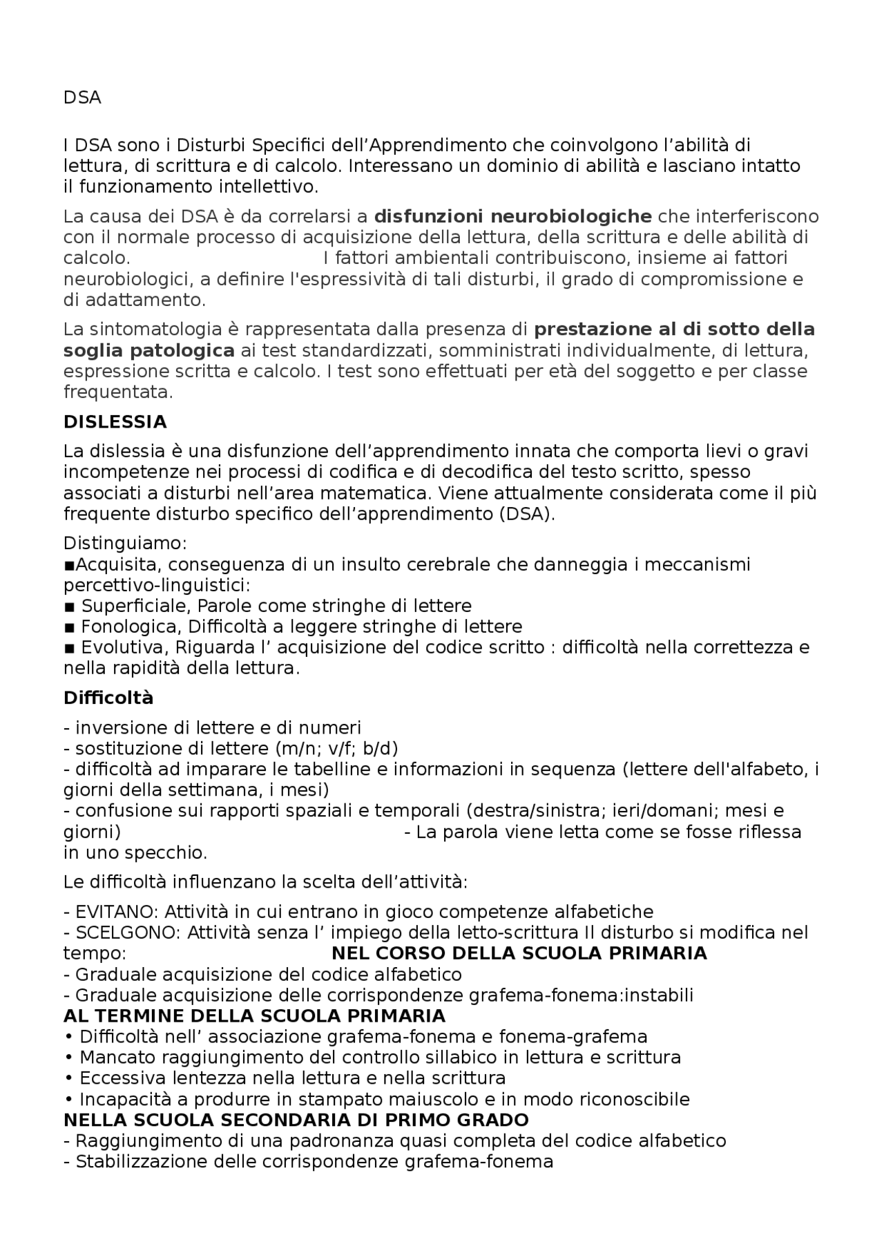 Disturbi Specifici Dellapprendimento Docsity