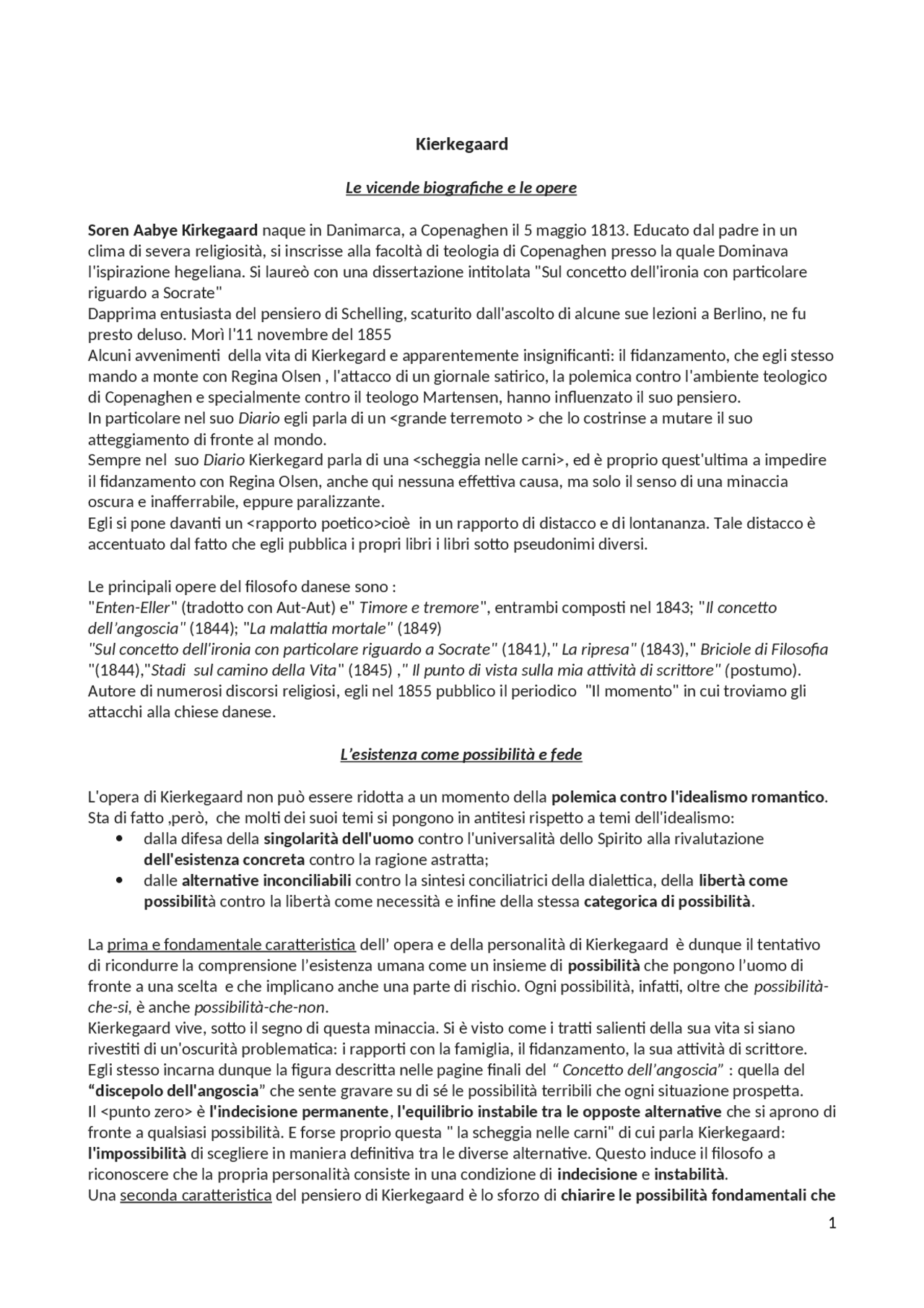 Riassunti Di Filosofia Kierkegaard E Nietzsche Docsity