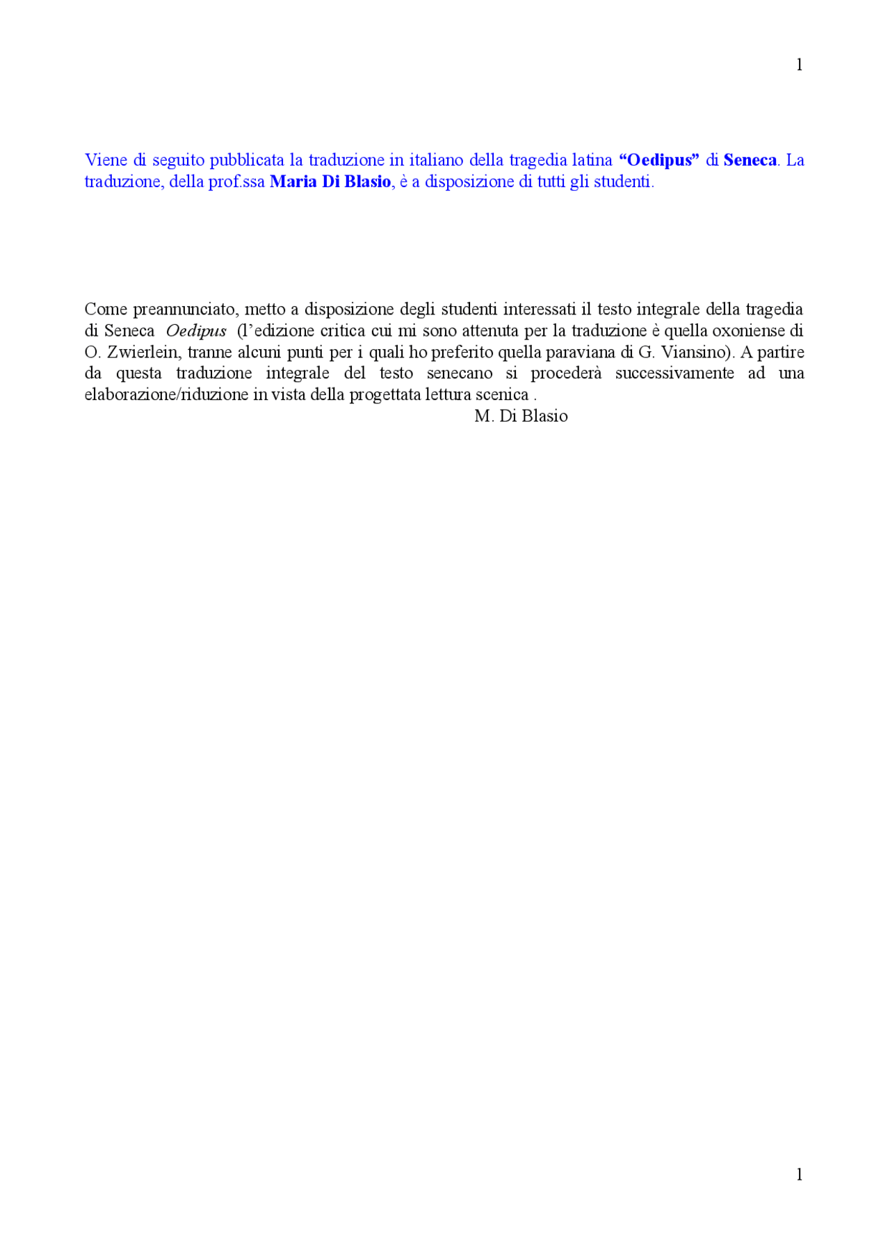 Traduzione Edipo di Seneca - Docsity