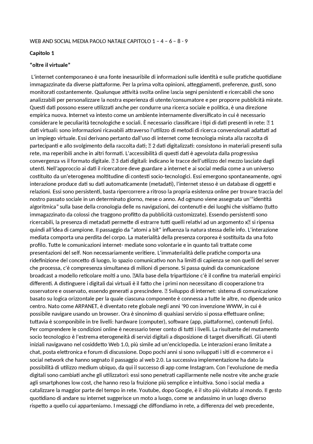 Riassunto Web And Social Media Paolo Natale Docsity