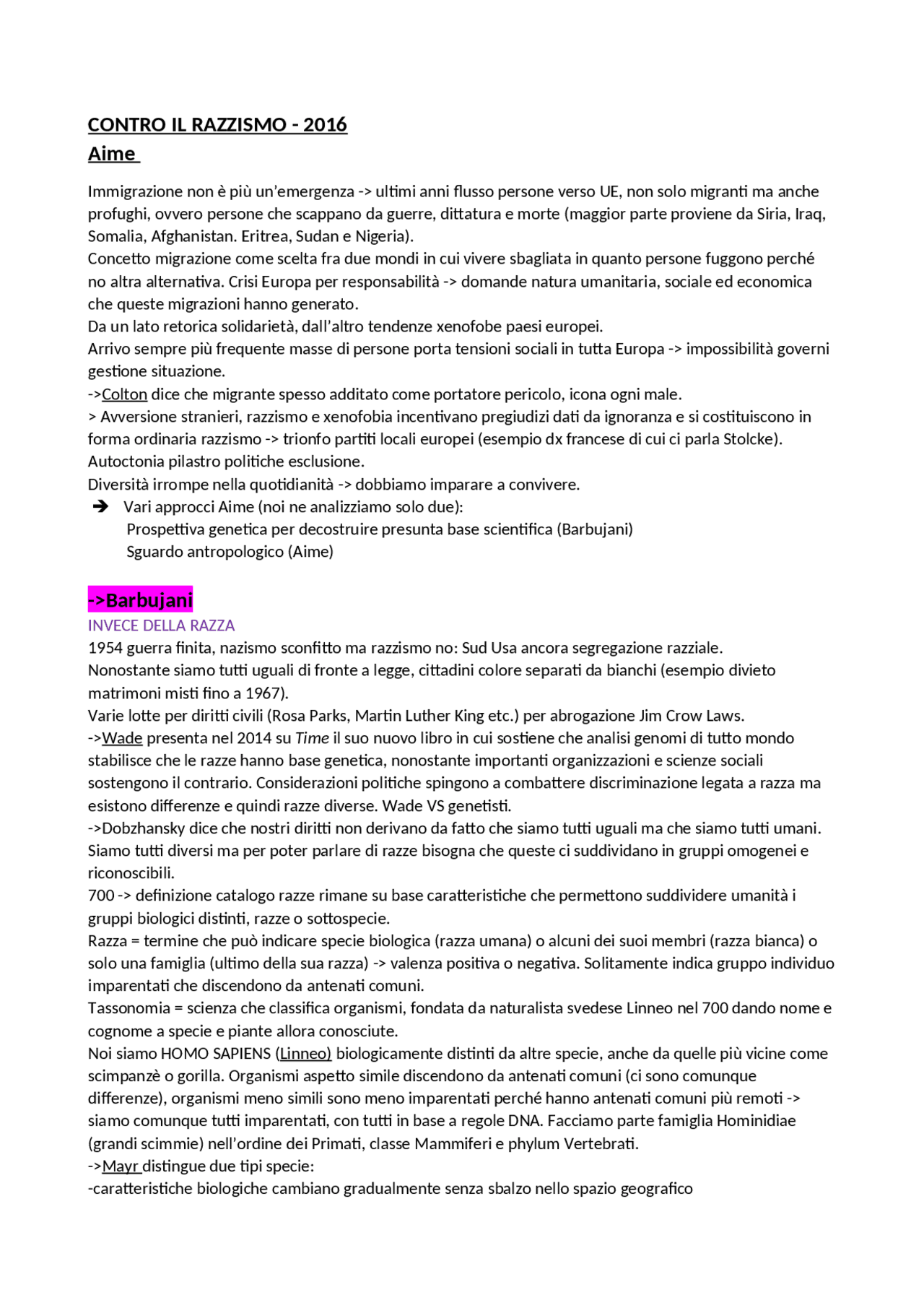 Contro Il Razzismo Aime Docsity