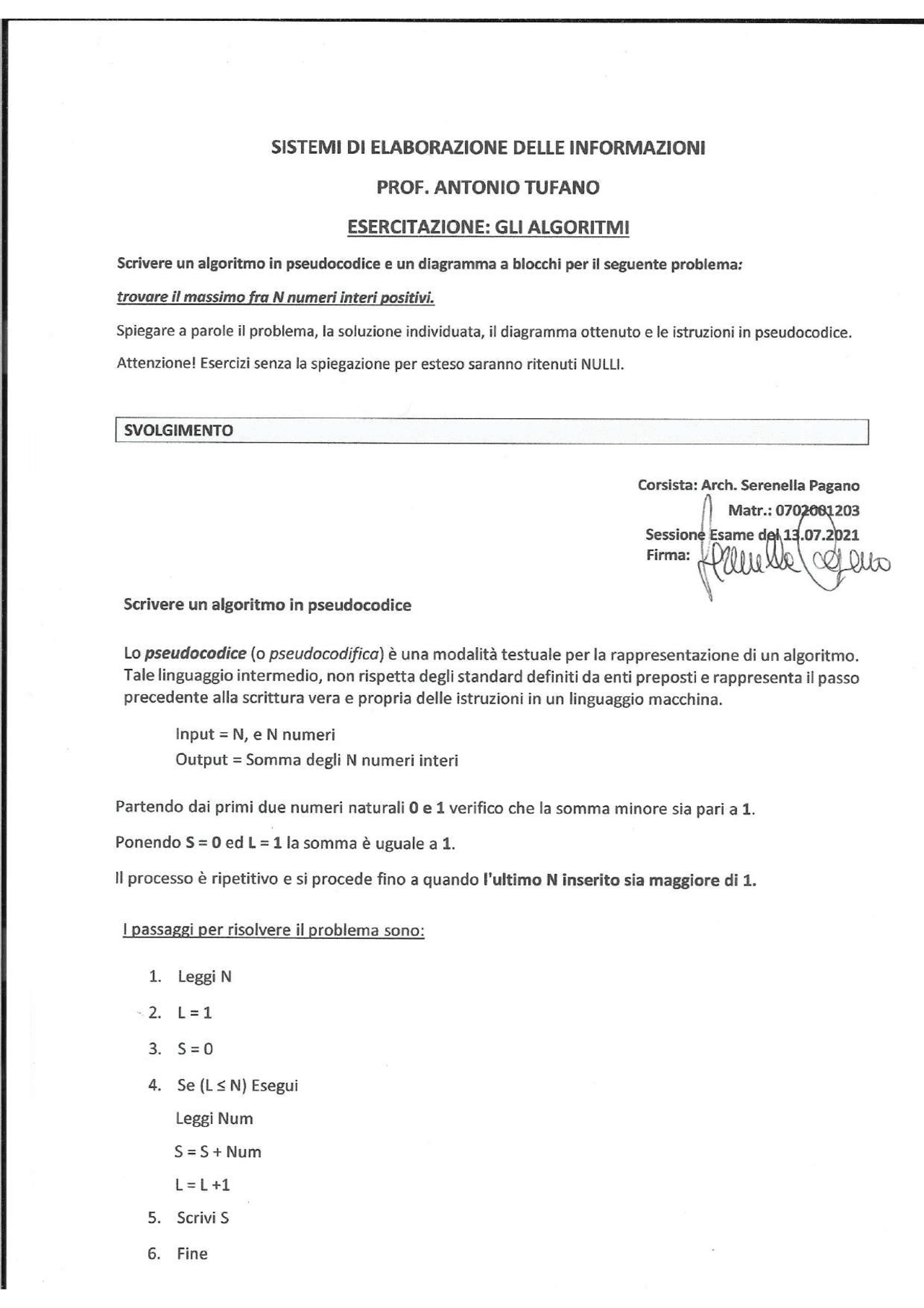 Elaborato Algoritmi Sistemi Di Elaborazione Delle Informazioni Docsity