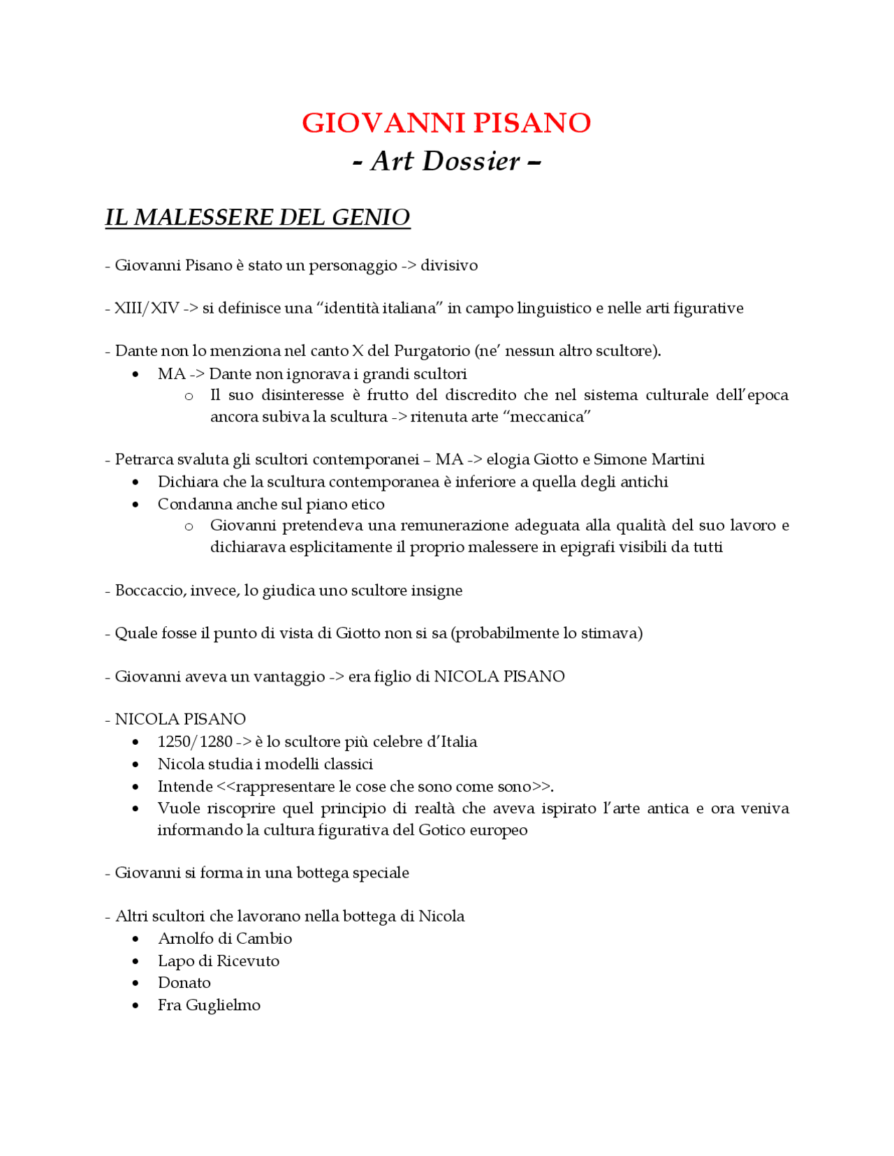 Art Dossier Giovanni Pisano Riassunto Docsity