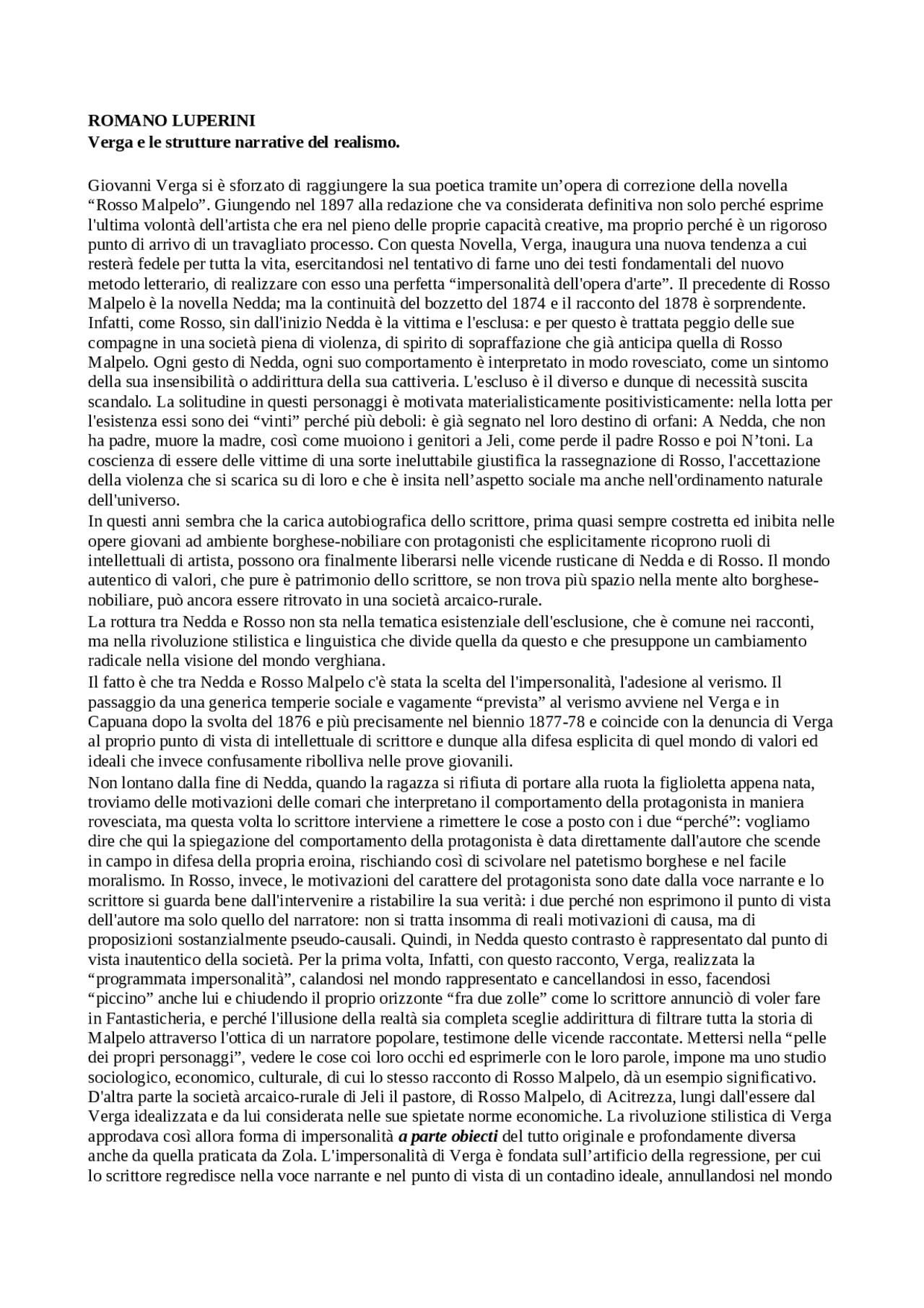 Saggio Romano Luperini Docsity