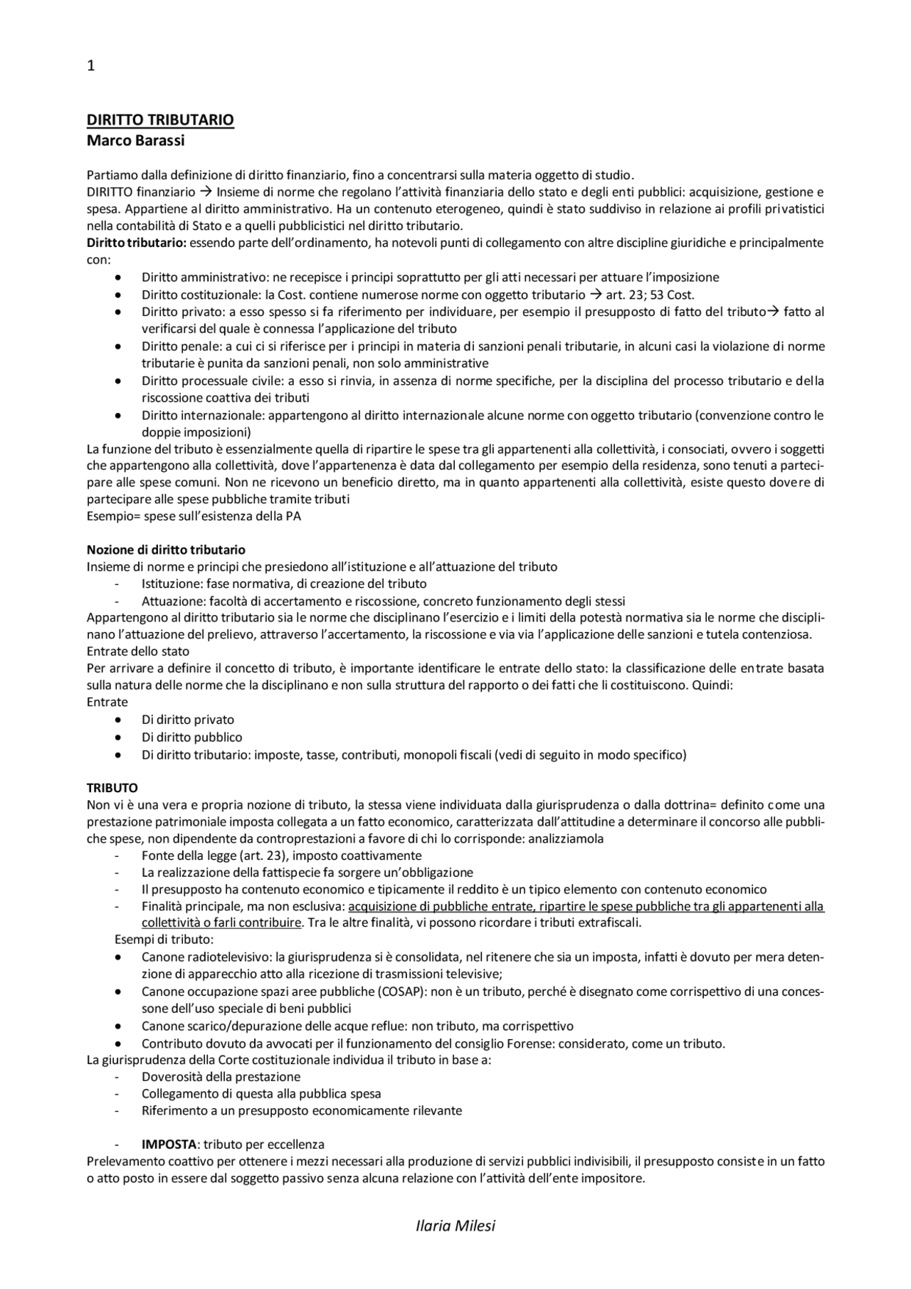 Diritto tributario - Marco Barassi - Docsity