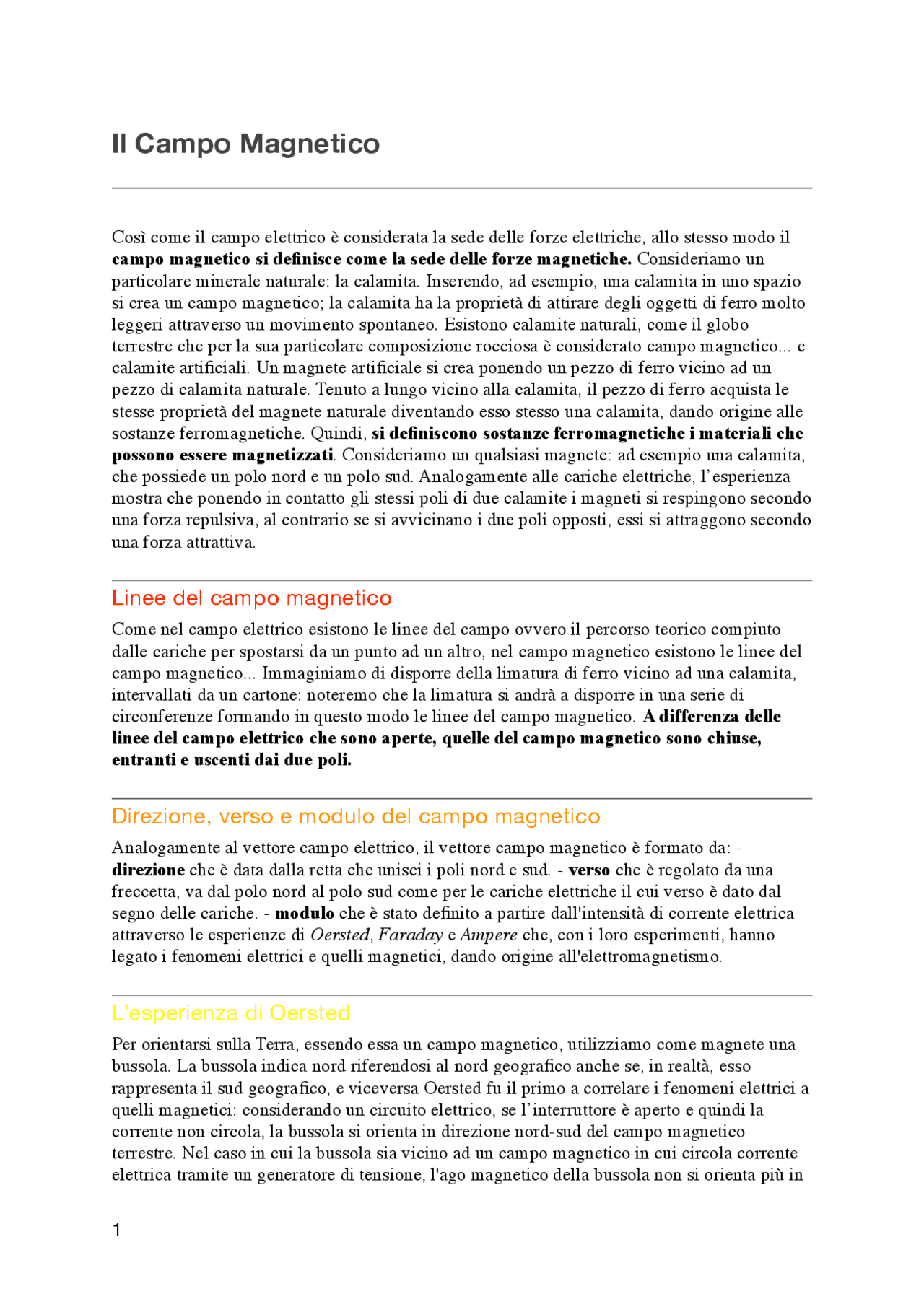 Concetti del campo magnetico - Docsity