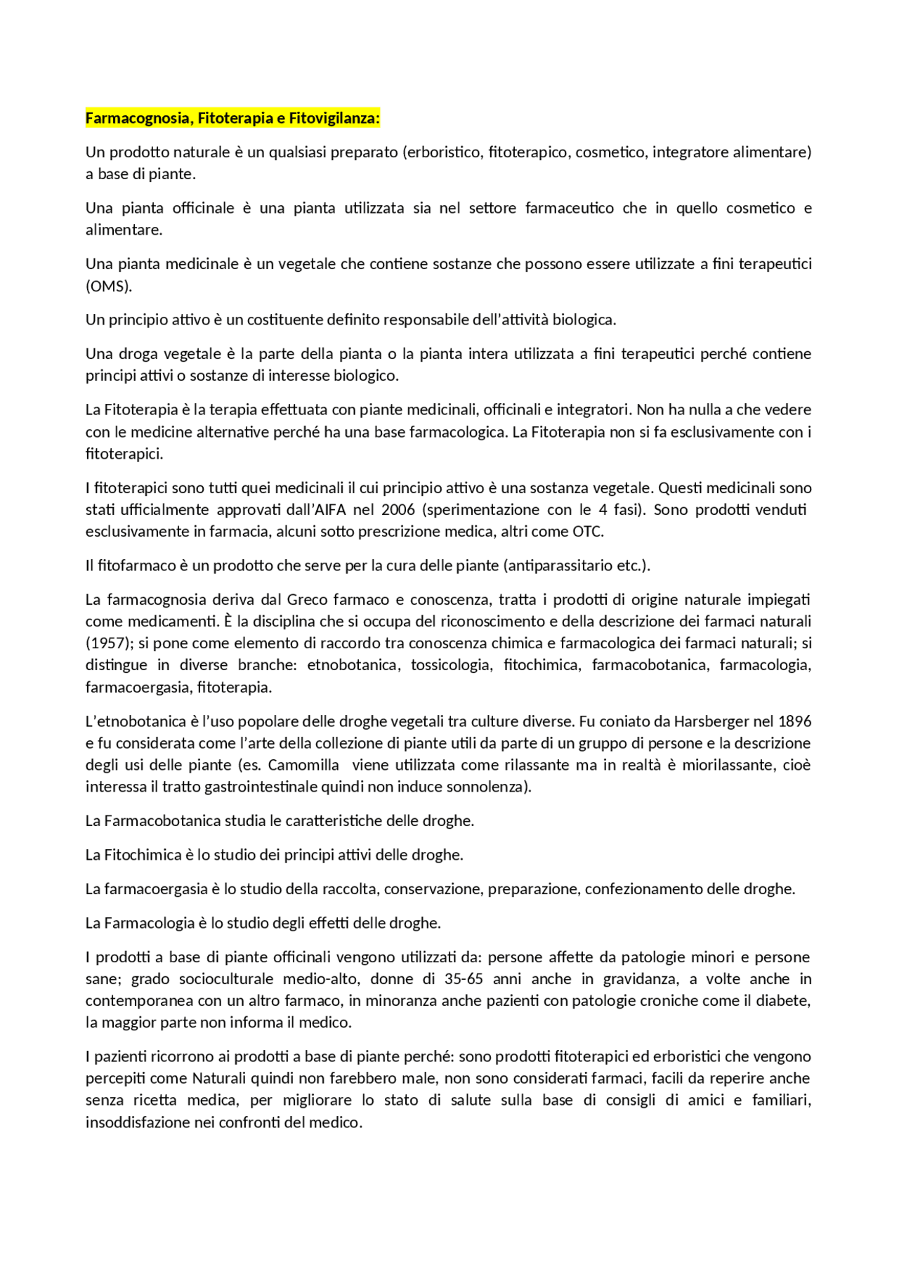Appunti Di Farmacognosia Docsity