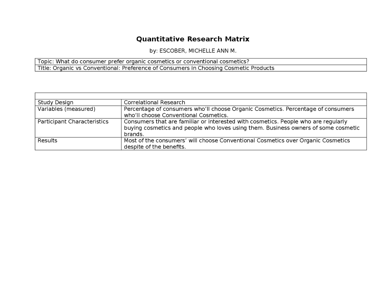 Quantitative Research Matrix - Docsity