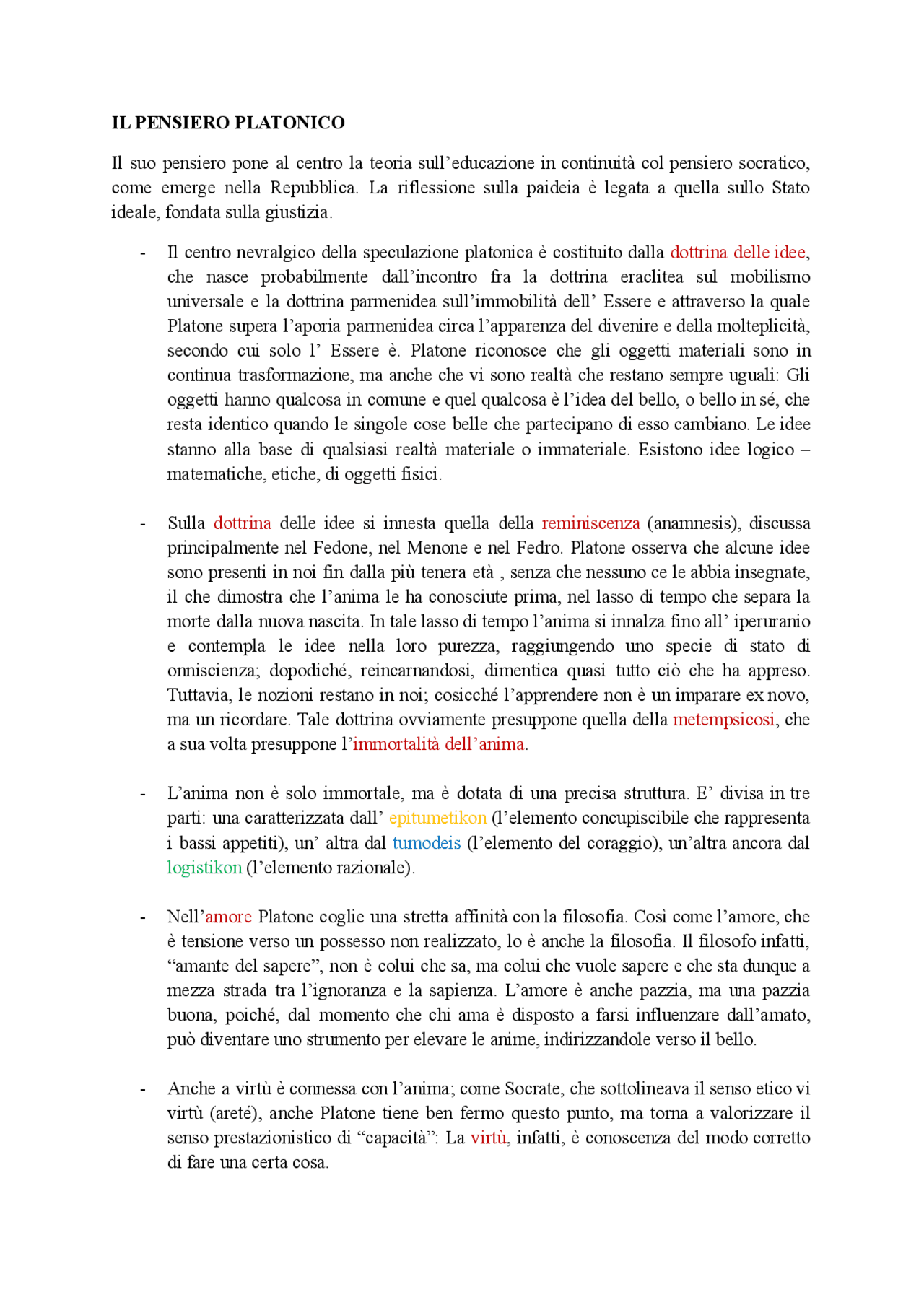 Pensiero Di Platone Docsity