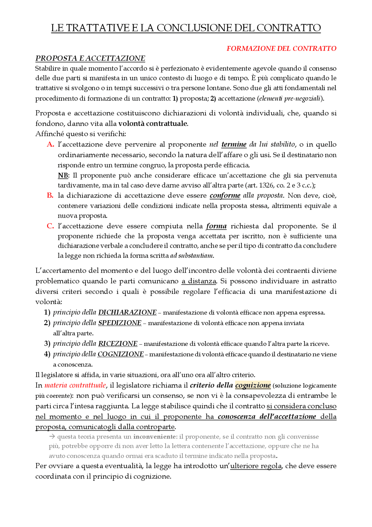 Trattative e conclusione del contratto - Docsity