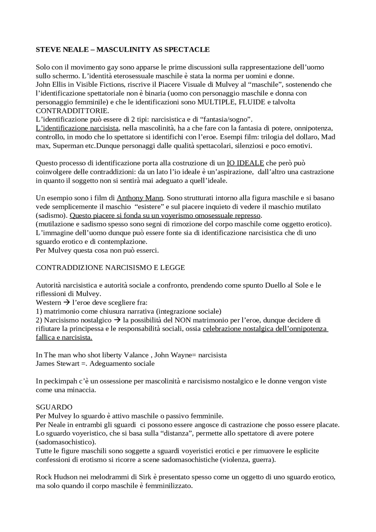 Steve Neale - Masculinity as spectacle - Docsity