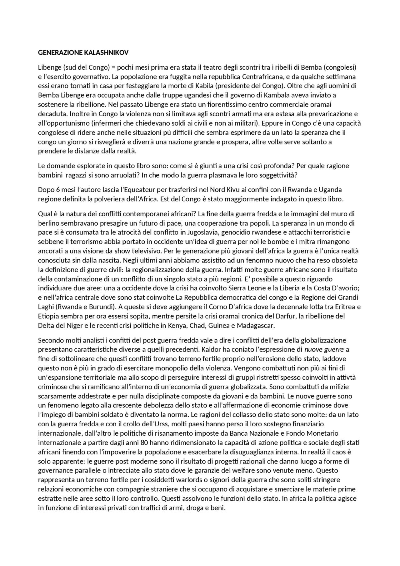 Libro Generazione Kalashnikov Docsity