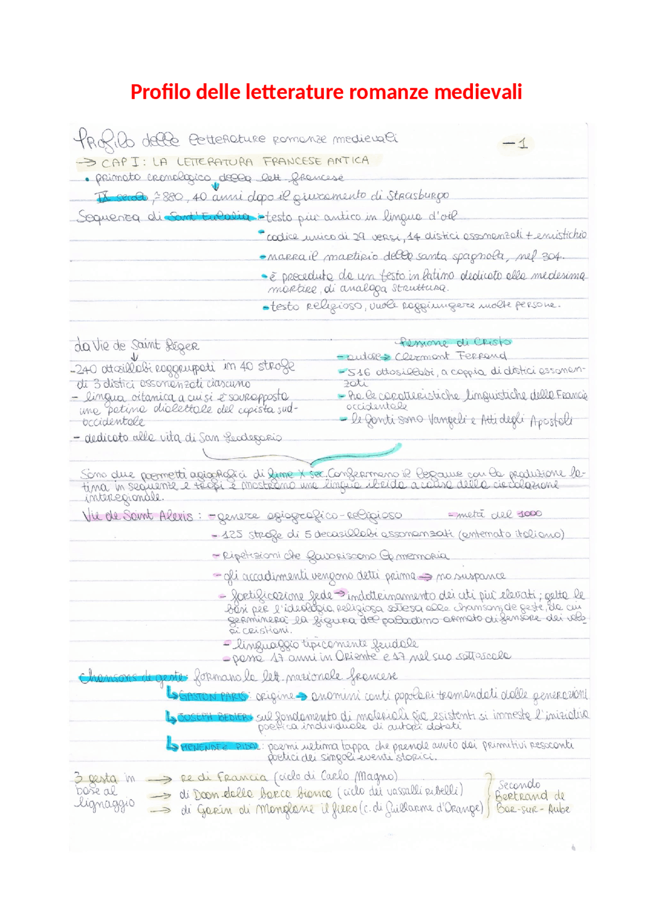 Profilo Delle Letterature Romanze Medievali Schemi Docsity